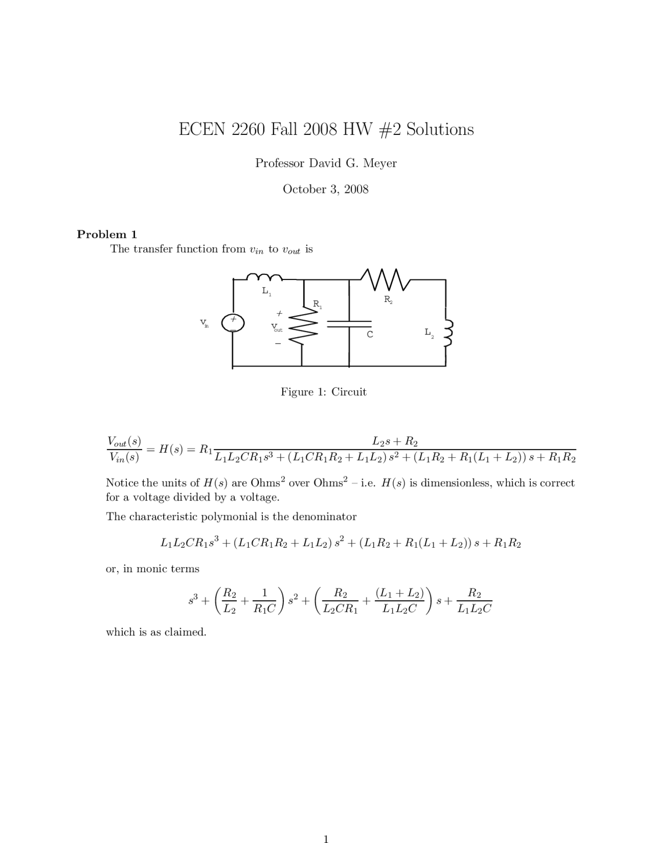 Solutions For Circuits As Systems Homework 2 Ecen 2260 Docsity