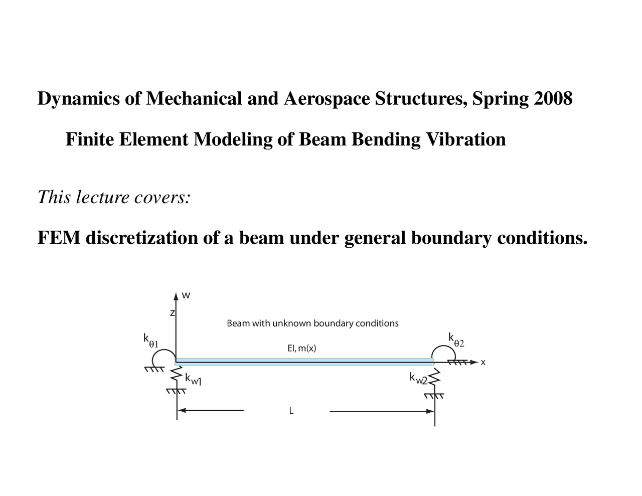 Finite Element Modeling Of Beam Bending Vibration Notes Asen 5022