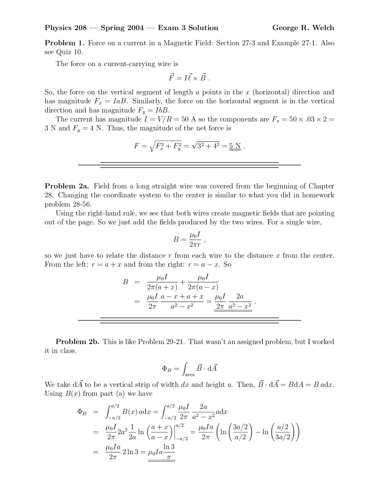 Exam 3 Solution Electricity And Optics Phys 208 Docsity