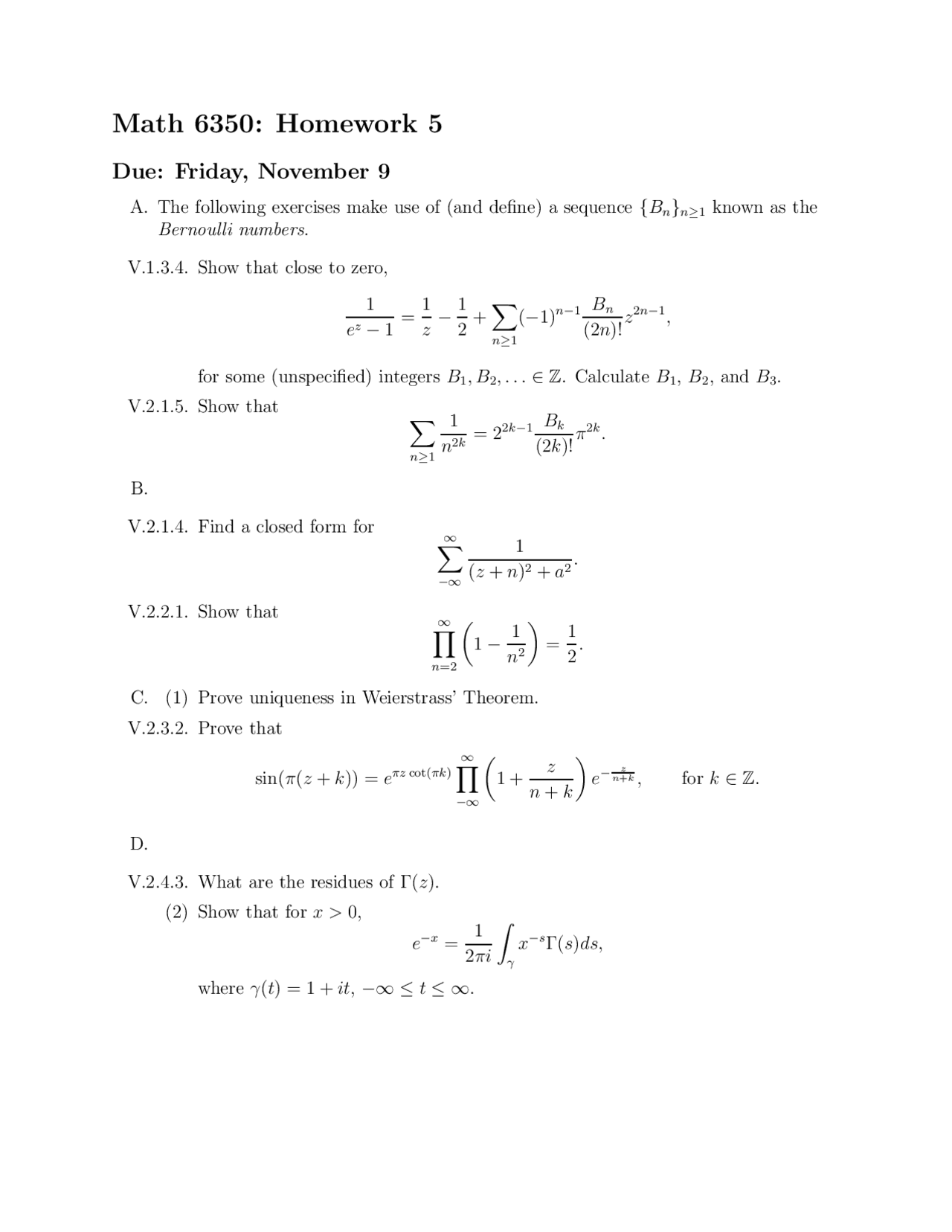 Functions Of A Complex Variable I Sample Homework 5 Problems Math