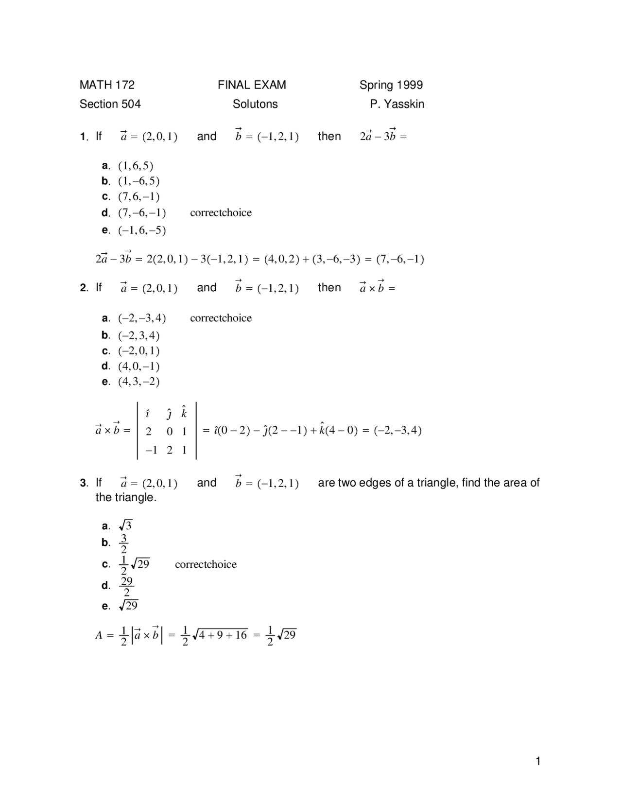17 Questions with Solutions of Calculus - Final Exam | MATH 172 - Docsity