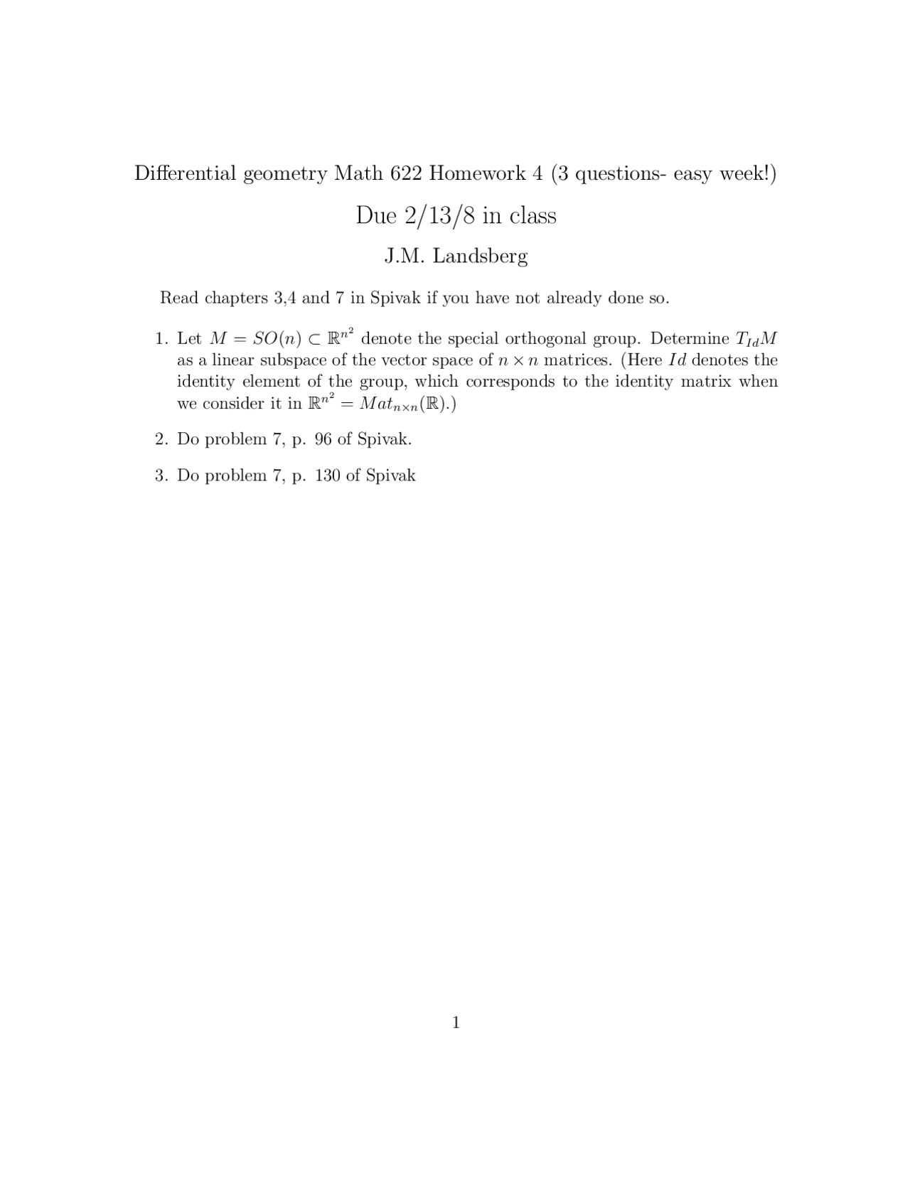 Practice Homework 4 Differential Geometry I Math 622 Docsity