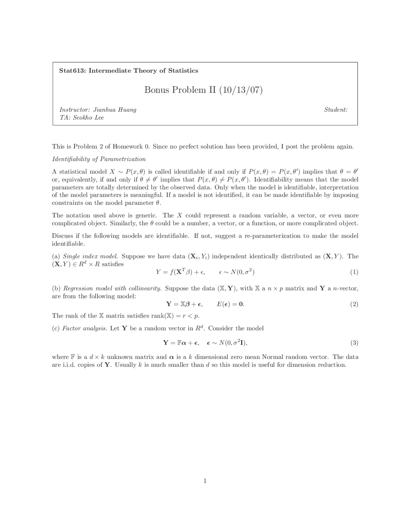 Statistical Methodology I Homework Problem 2 Stat 613 Docsity