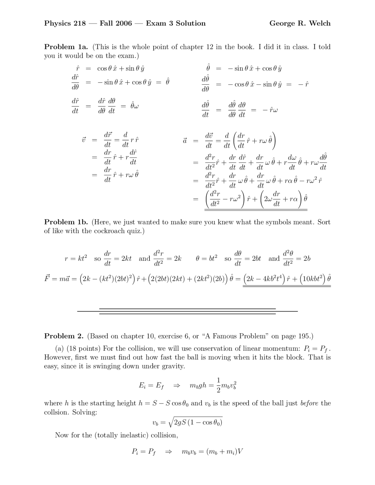 4 Solved Problems on Mechanics - Examination 3 | PHYS 218 - Docsity