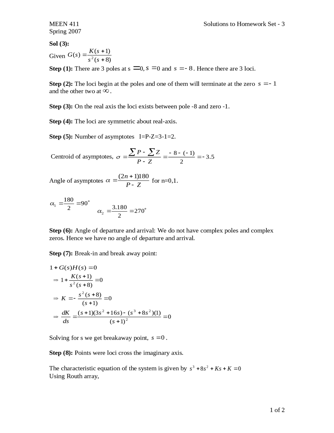 Solved Homework Set 3 - Mechanical Controls | MEEN 411 - Docsity