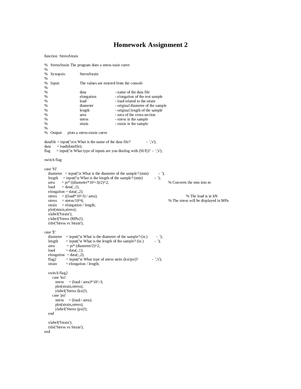 Stress Strain Program Dose In Stress Strain Curve Assignment 2 Cven