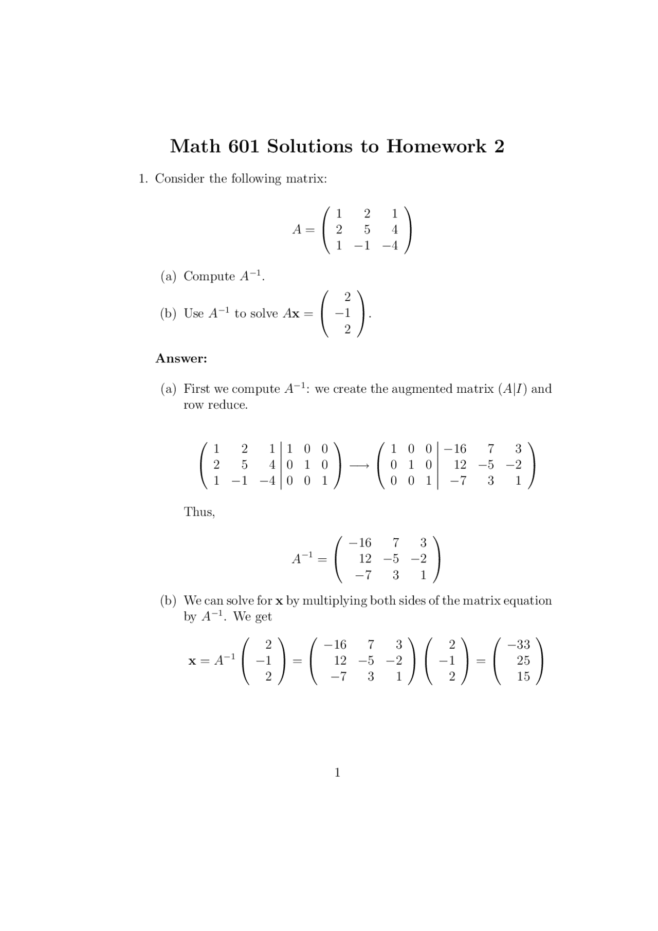 Solutions to Homework 2 | Methods in Applied Mathematics I | MATH 601 - Docsity