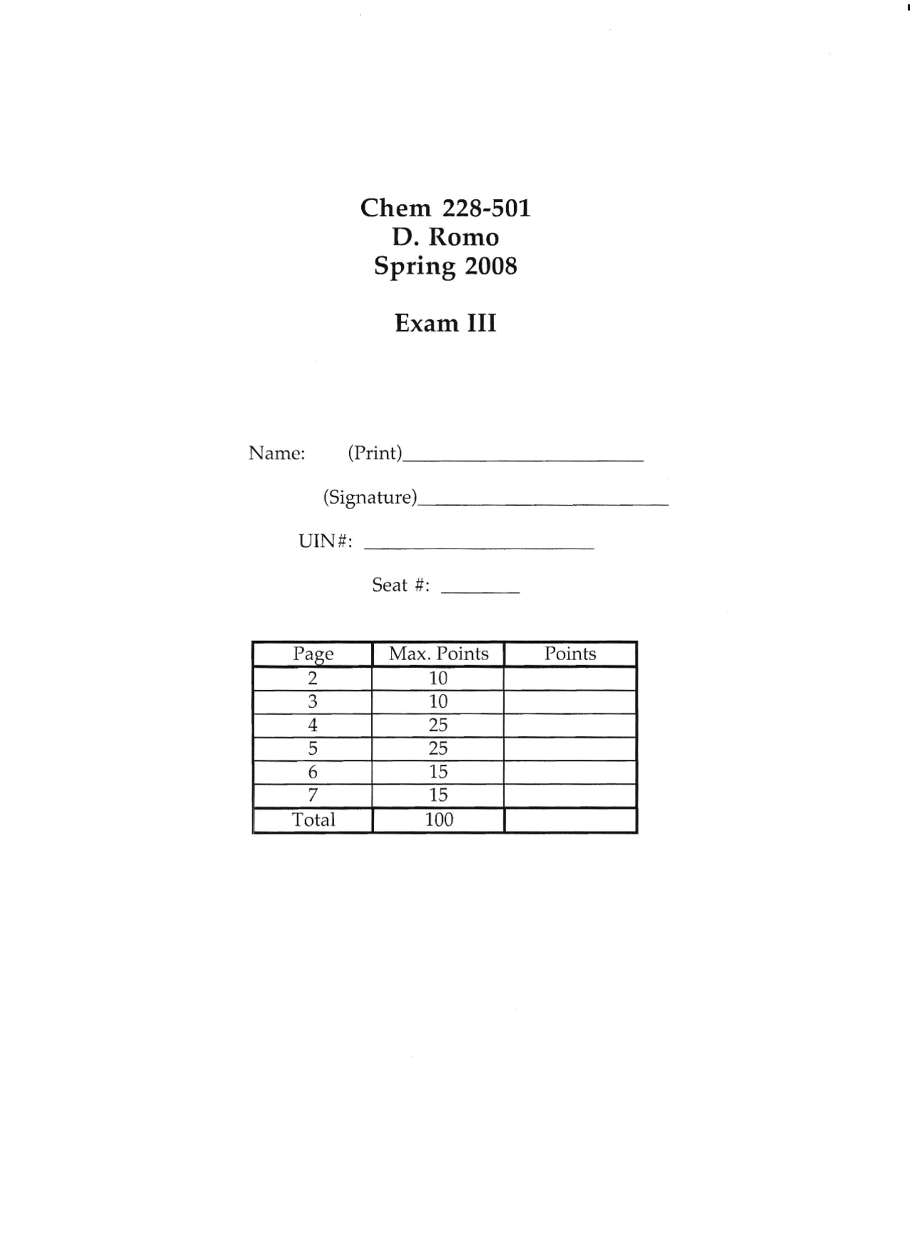 Organic Chemistry Ii Midterm Exam 3 Questions Chem 228 Docsity