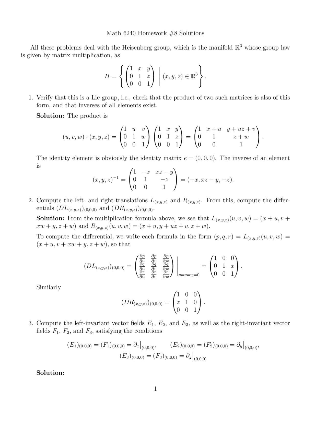 Homework 8 With Solutions Introduction To Differential Geometry