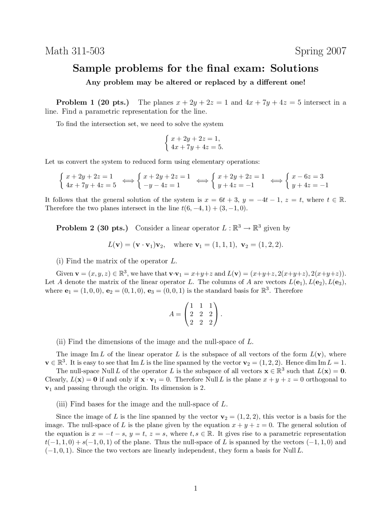 Solutions For Final Exam Topics In Applied Mathematics I Math 311