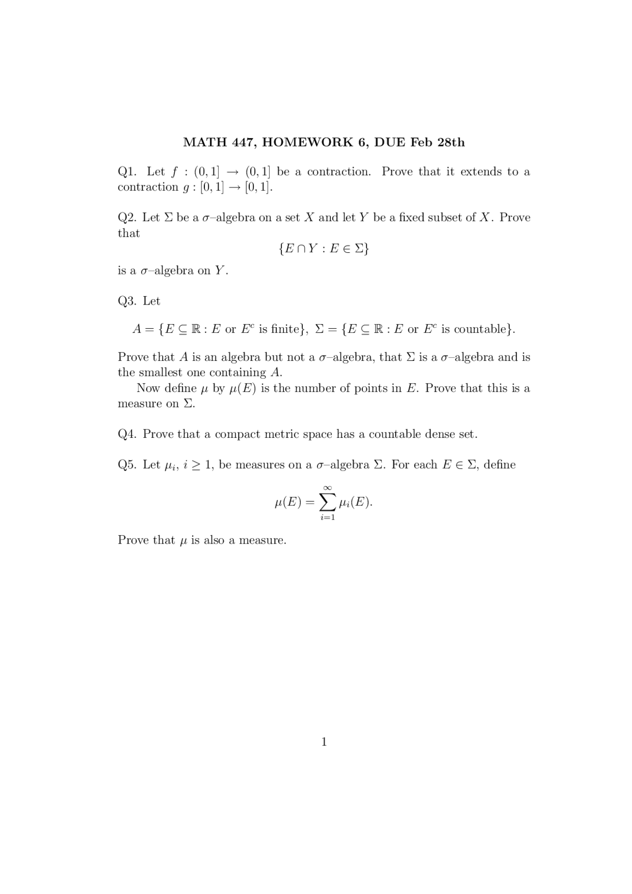 Homework 6 Principles Of Analysis Ii Math 447 Docsity