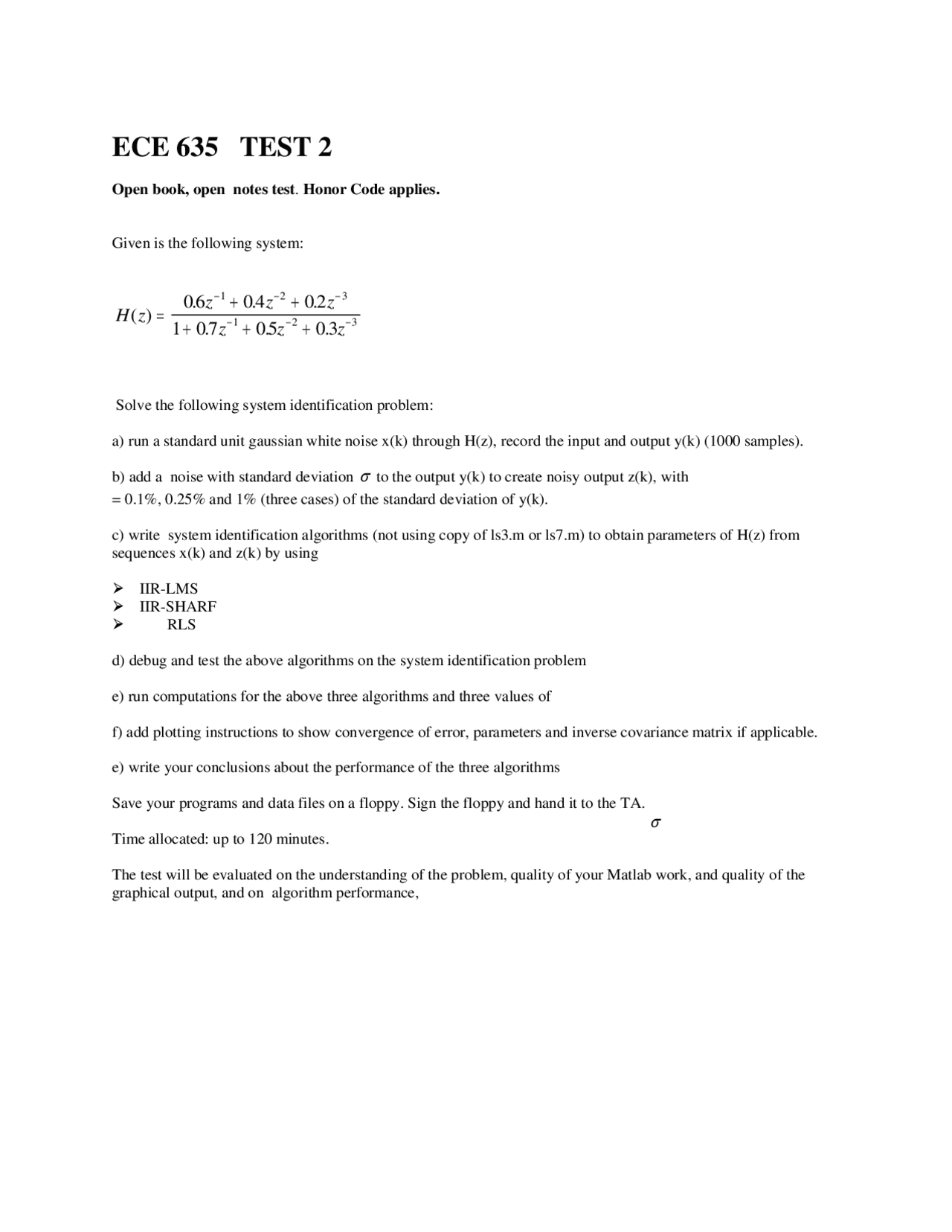 Adaptive Signal Process Exam 2 Ece 635 Docsity