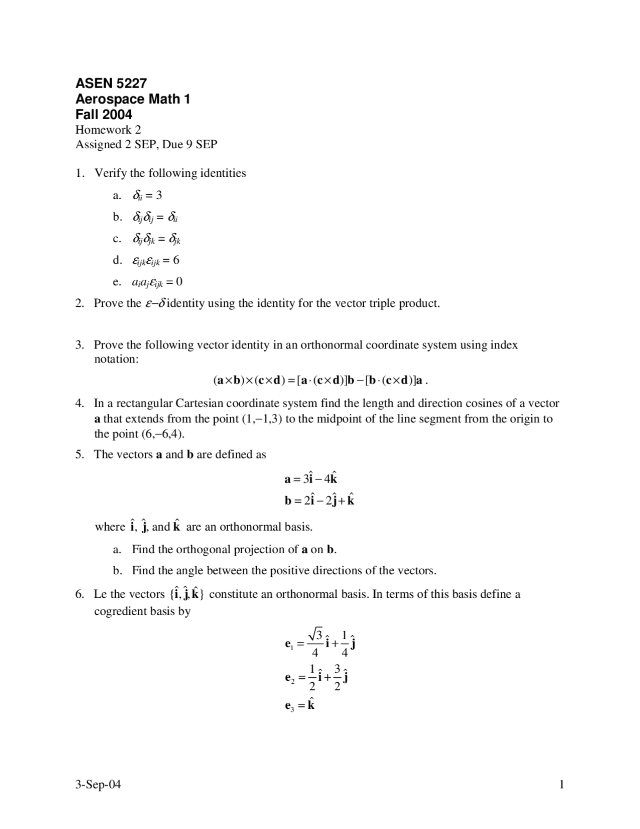 Homework 2 Mathematics For Aerospace Engineering Sciences I Asen