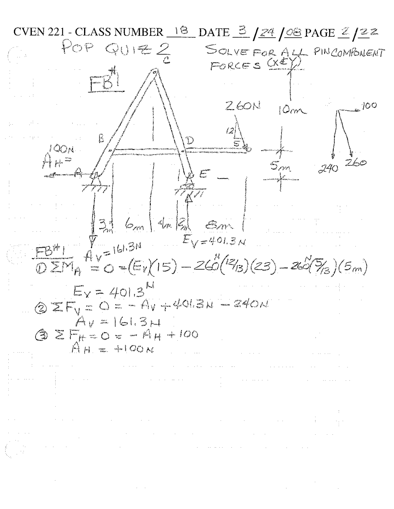 Handout Quiz 2 for Engineering Mechanics and Statics | CVEN 221 - Docsity