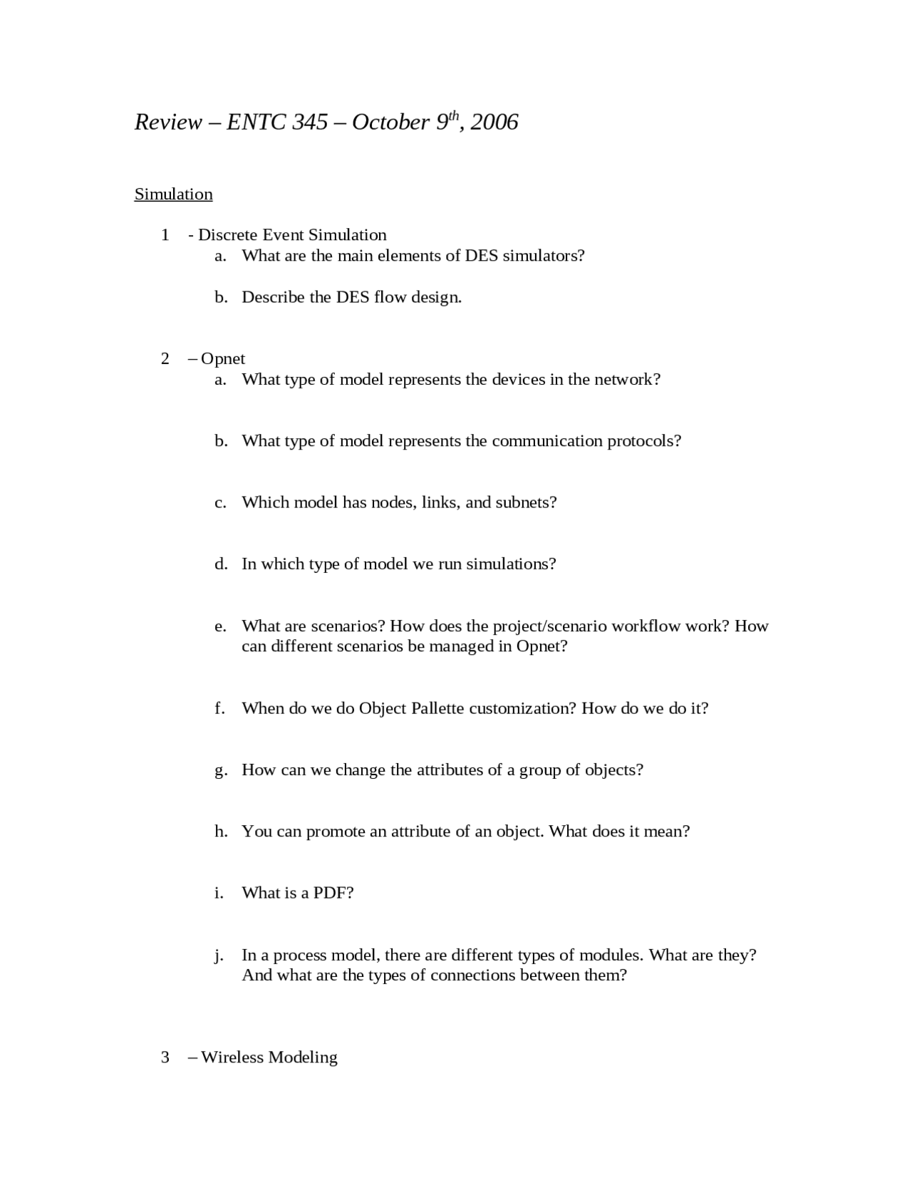 Telecommunication Testing System - Review Sheet | ENTC 345 - Docsity