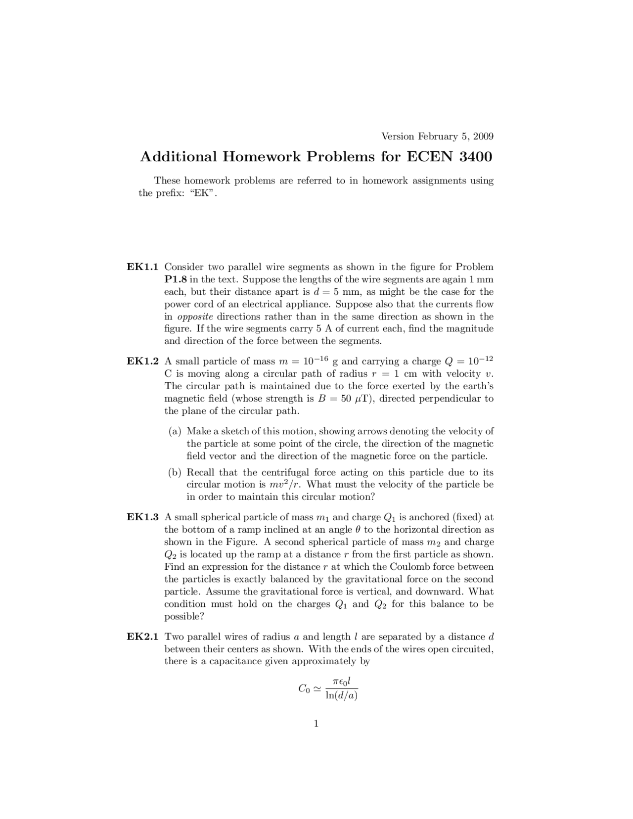 Homework Problems Electromagnetic Fields And Waves Ecen 3400 Docsity