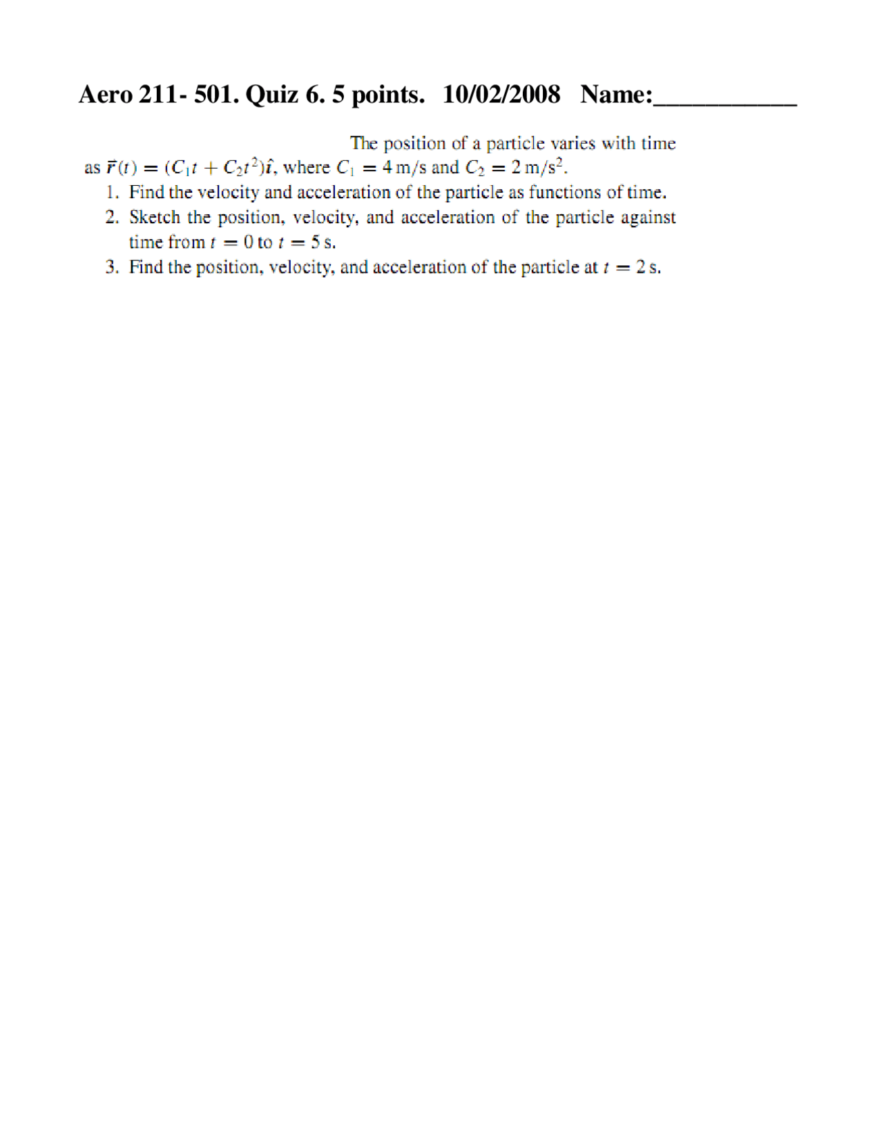 Aerospace Engineering Mechanics - Quiz 6 | AERO 211 - Docsity