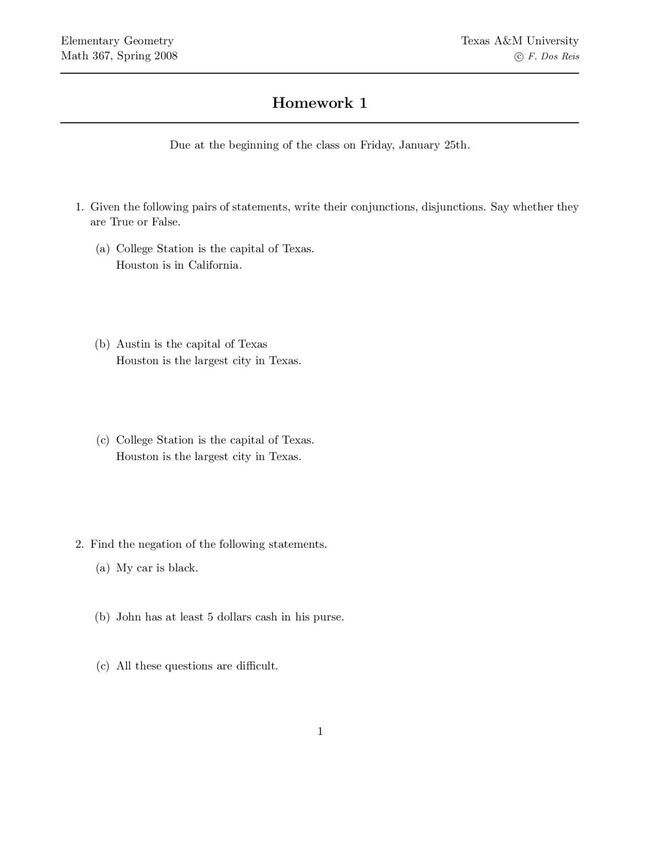 Conjunctions, Disjunctions | Basic Concepts of Geometry - Assignment 1 ...