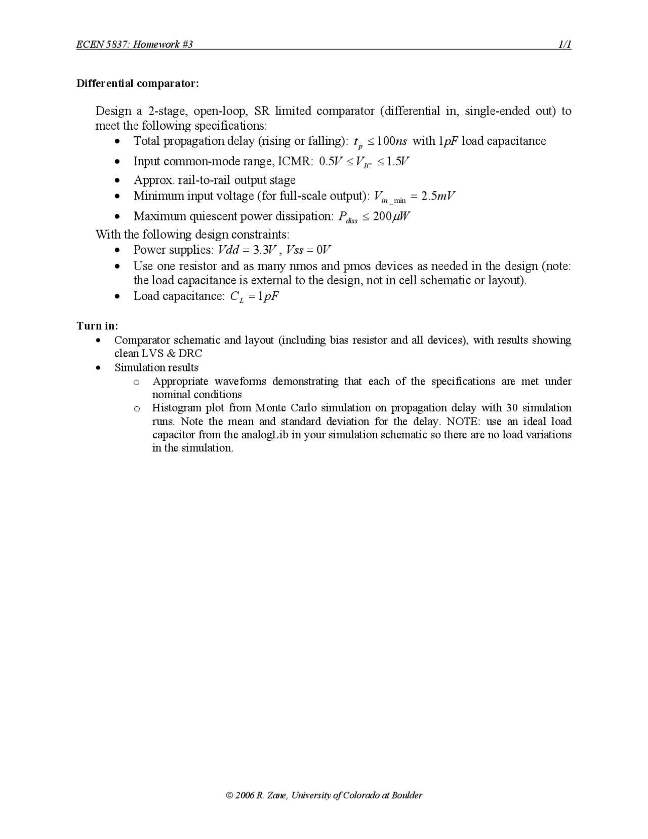 Homework 3 For Differential Comparator Ecen 5837 Docsity