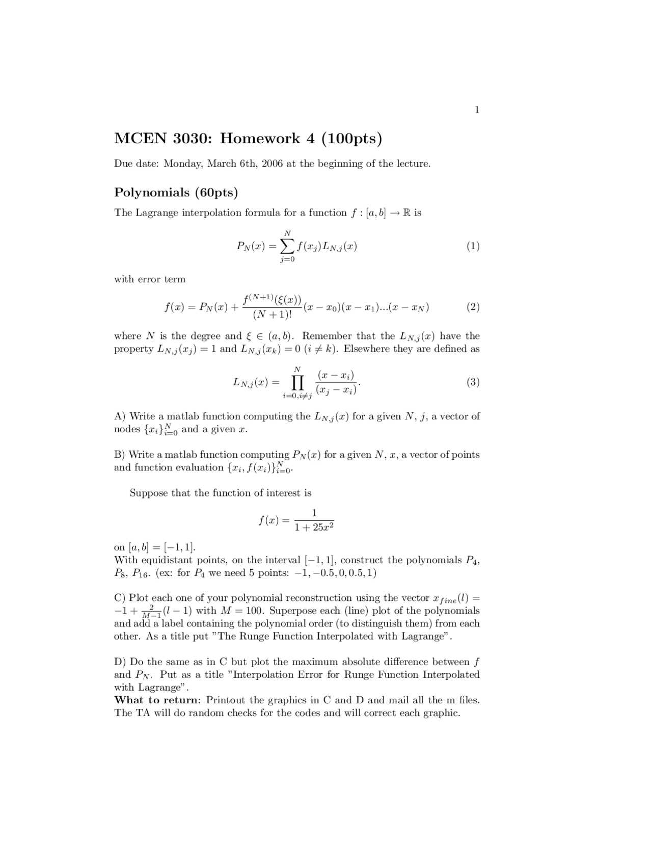 Homework 4 Computational Methods Mcen 3030 Docsity