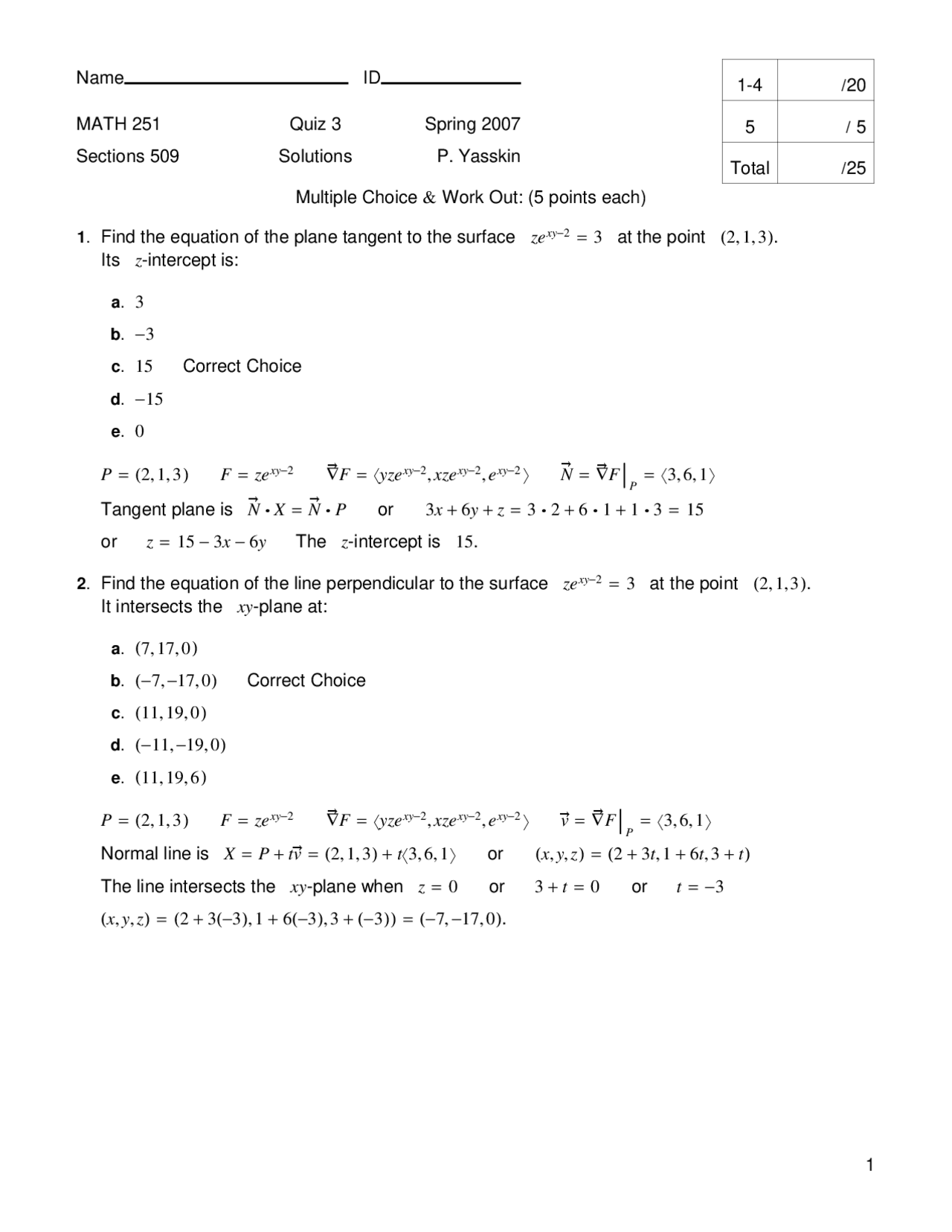 5 Solved Questions Quiz 3 Engineering Mathematics Math 251 Docsity