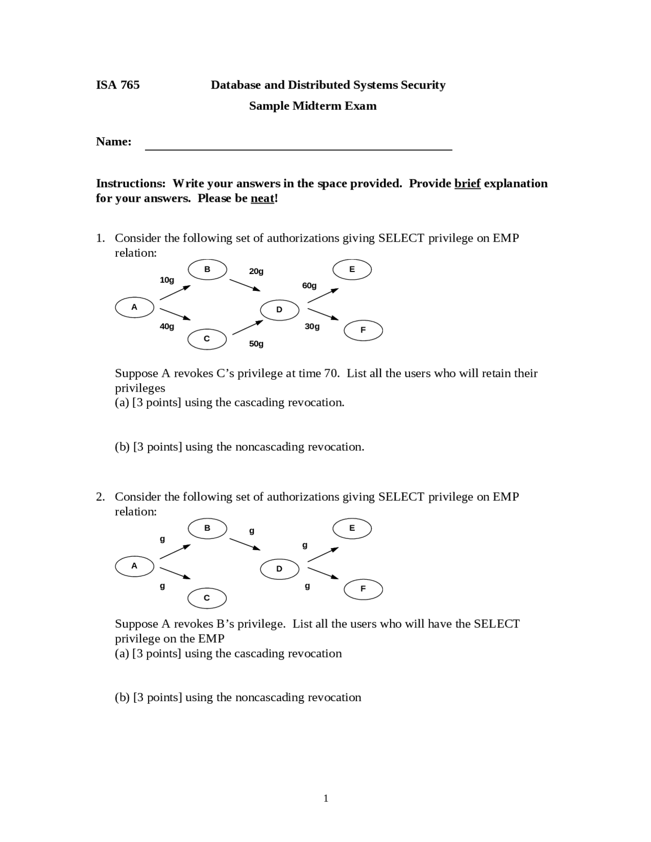 16 Questions on Database Distributed Systems Security - Exam | ISA 765 ...