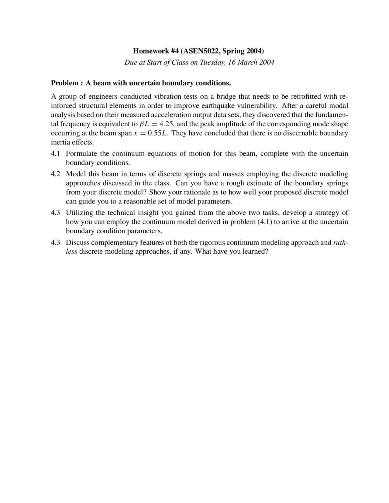 A Beam With Uncertain Boundary Condition Assignment 4 Problems Asen