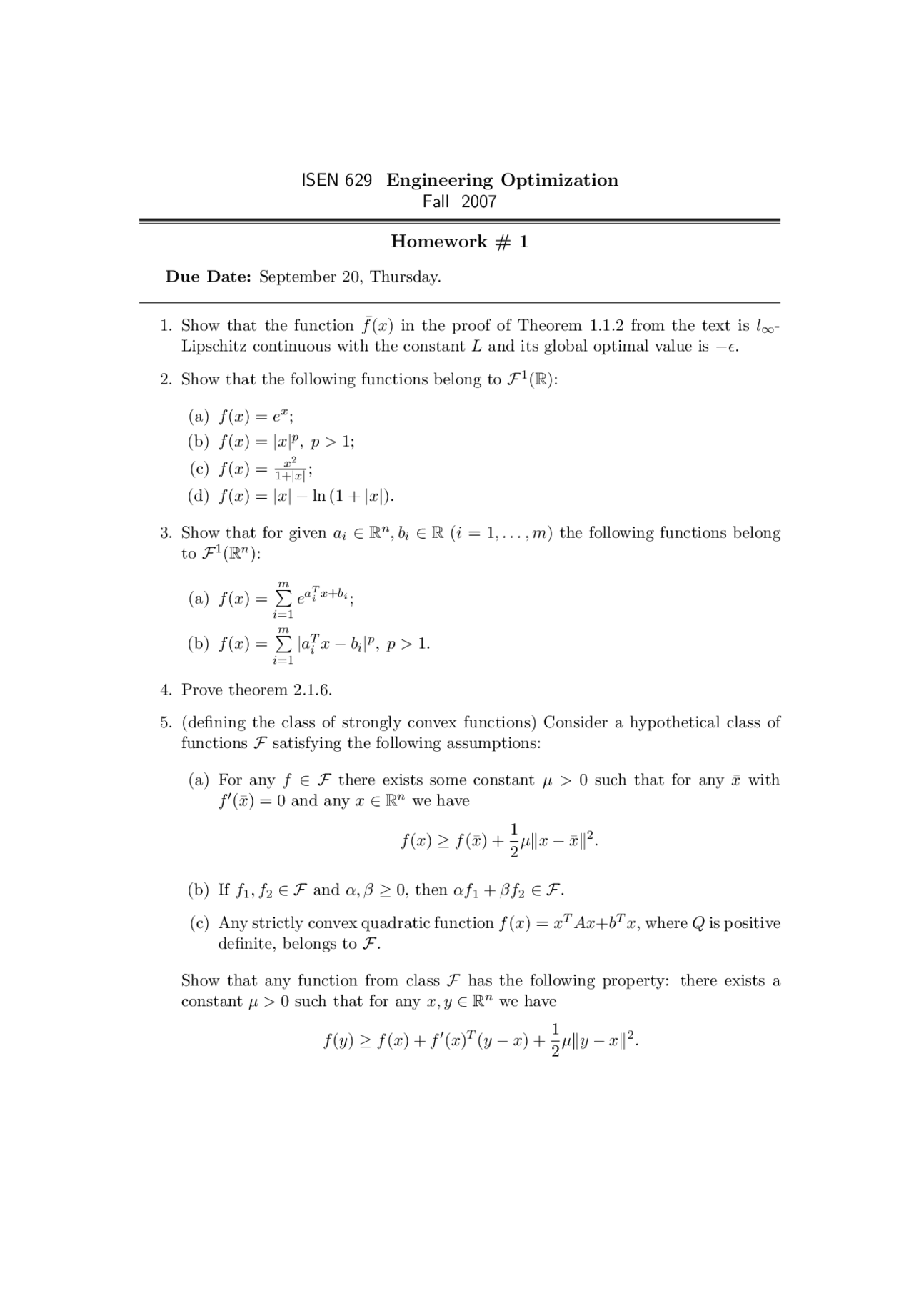 5 Questions Of Engineering Optimization Assignment 1 Isen 629 Docsity