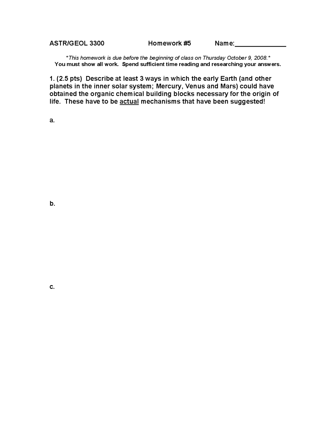 Homework 5 Questions Extraterrestrial Life Geol 3300 Docsity