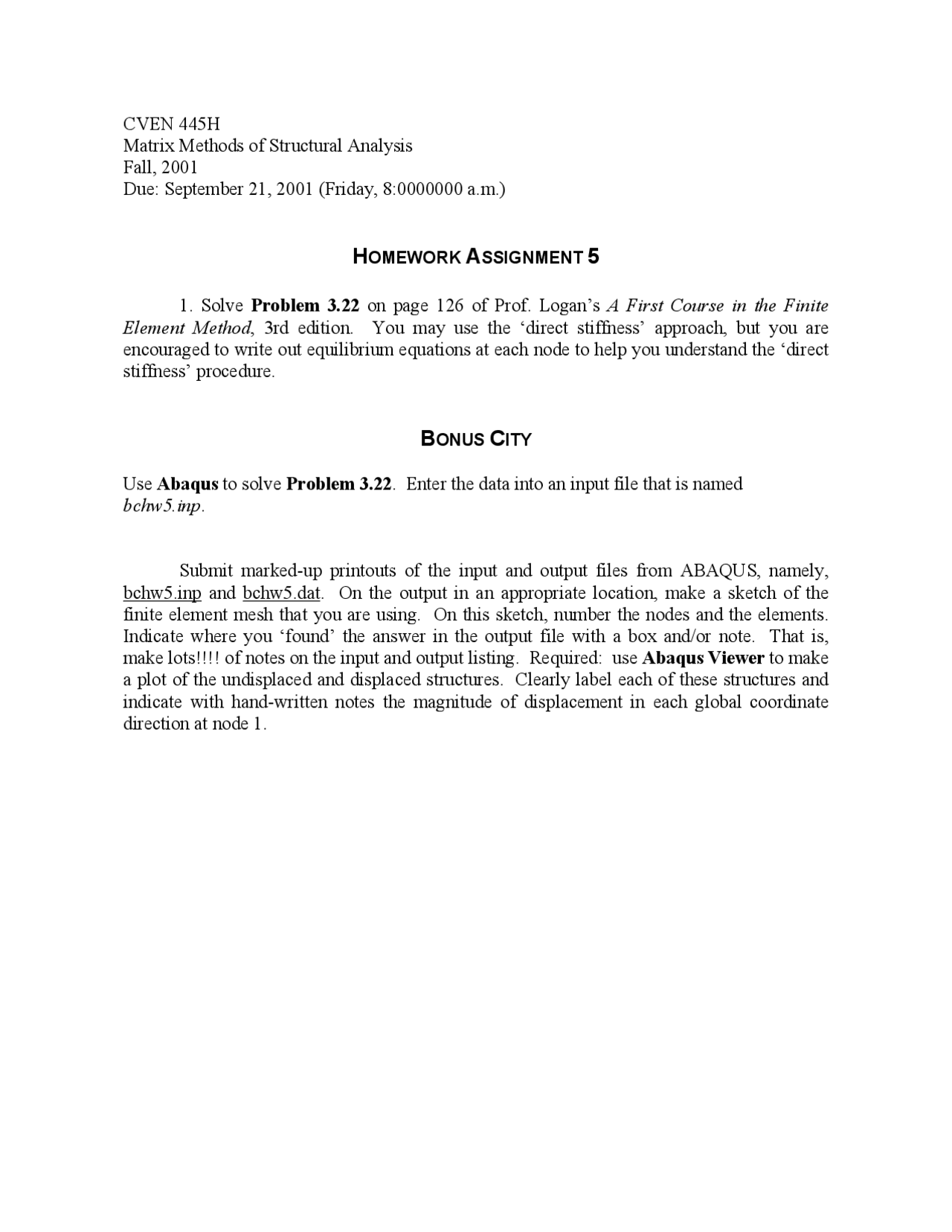 Matrix Methods Of Structural Analysis Homework 5 Cven 445 Docsity