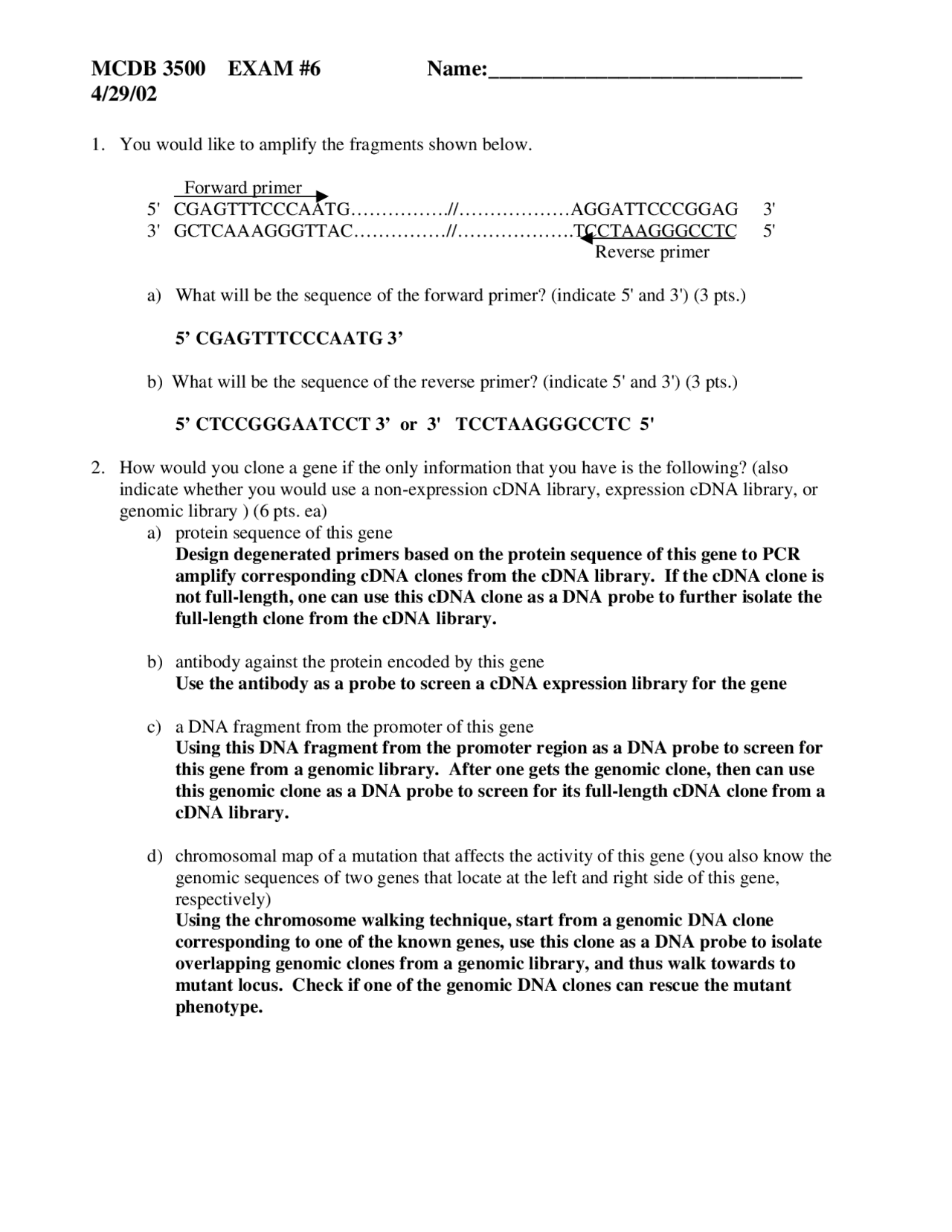 Practice Exam 6 - Molecular Biology | MCDB 3500 - Docsity