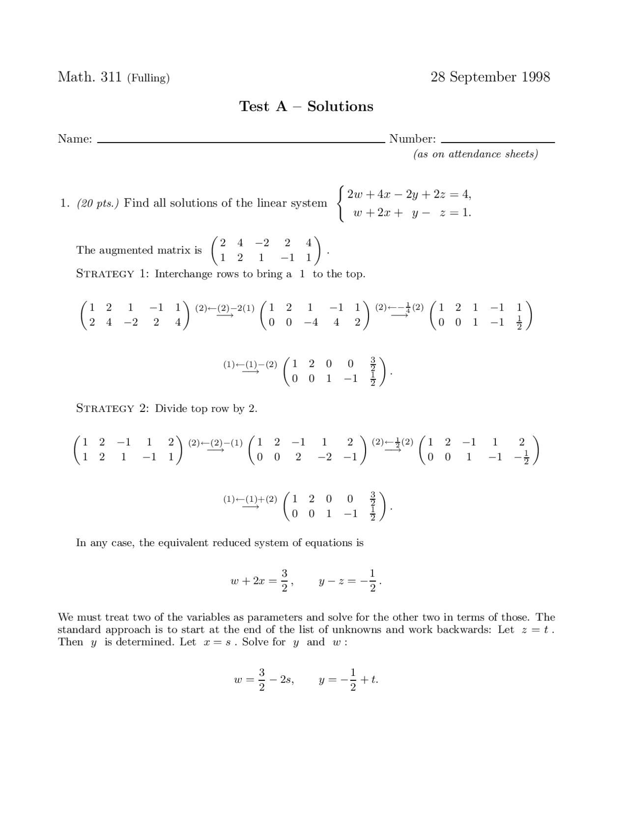 6 Questions with Solution of Applied Mathematics - Exam 1 | MATH 311 ...