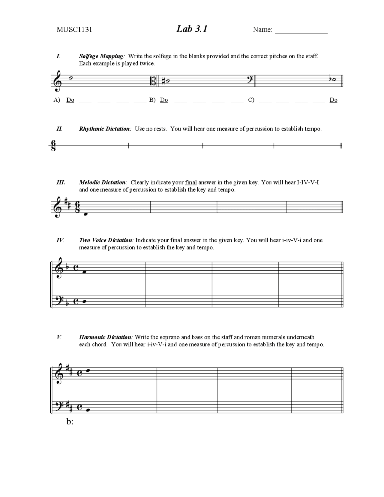 Solfege Mapping, Rhythmic Dictation, Melodic Dictation - Lab #3 | MUSC ...
