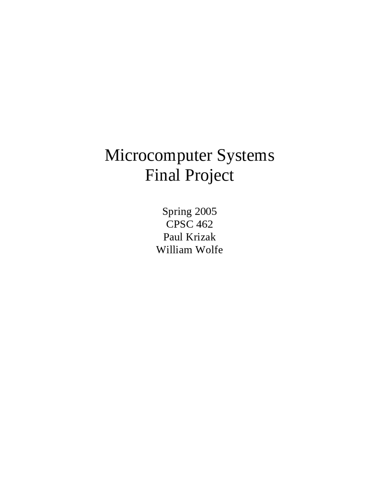 Introduction To Microcomputer Systems Final Project Cpsc 462