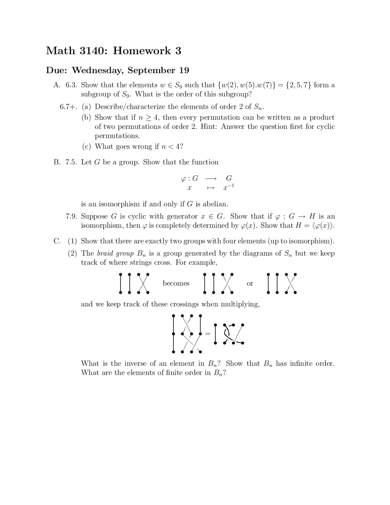 Homework 3 Problems Abstract Algebra I Math 3140 Docsity