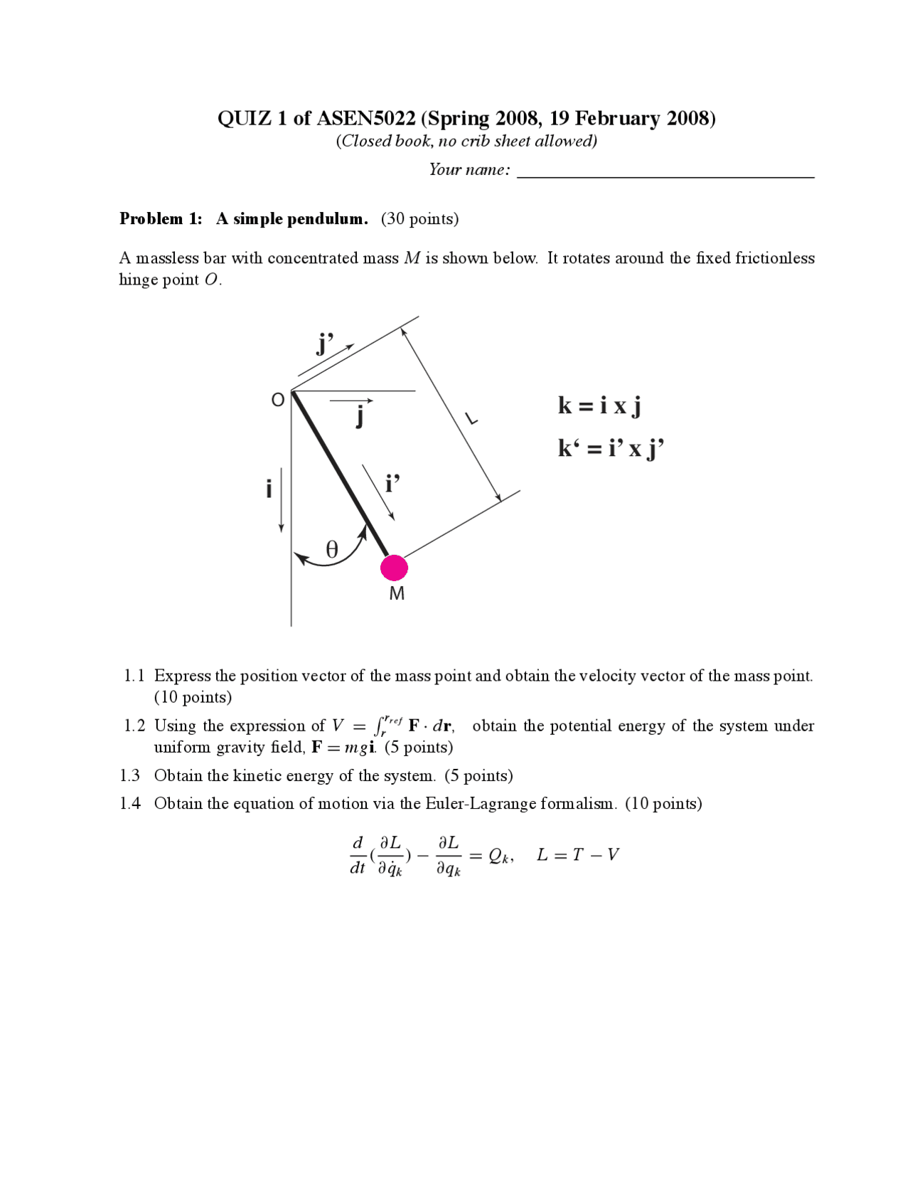 Quiz 1 Problems Dynamics Of Aerospace Structures Asen 5022 Docsity