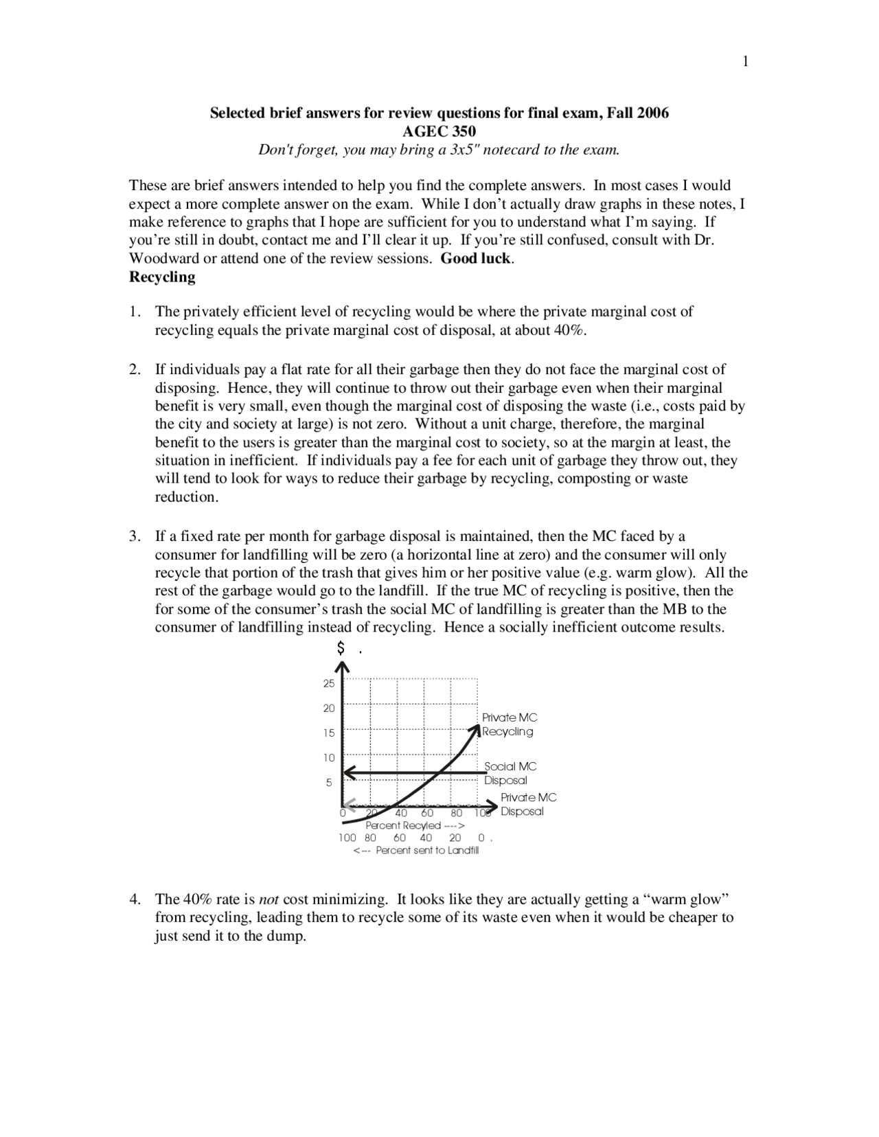 Review for Final Exam - Environmental and Natural Resource Economics ...