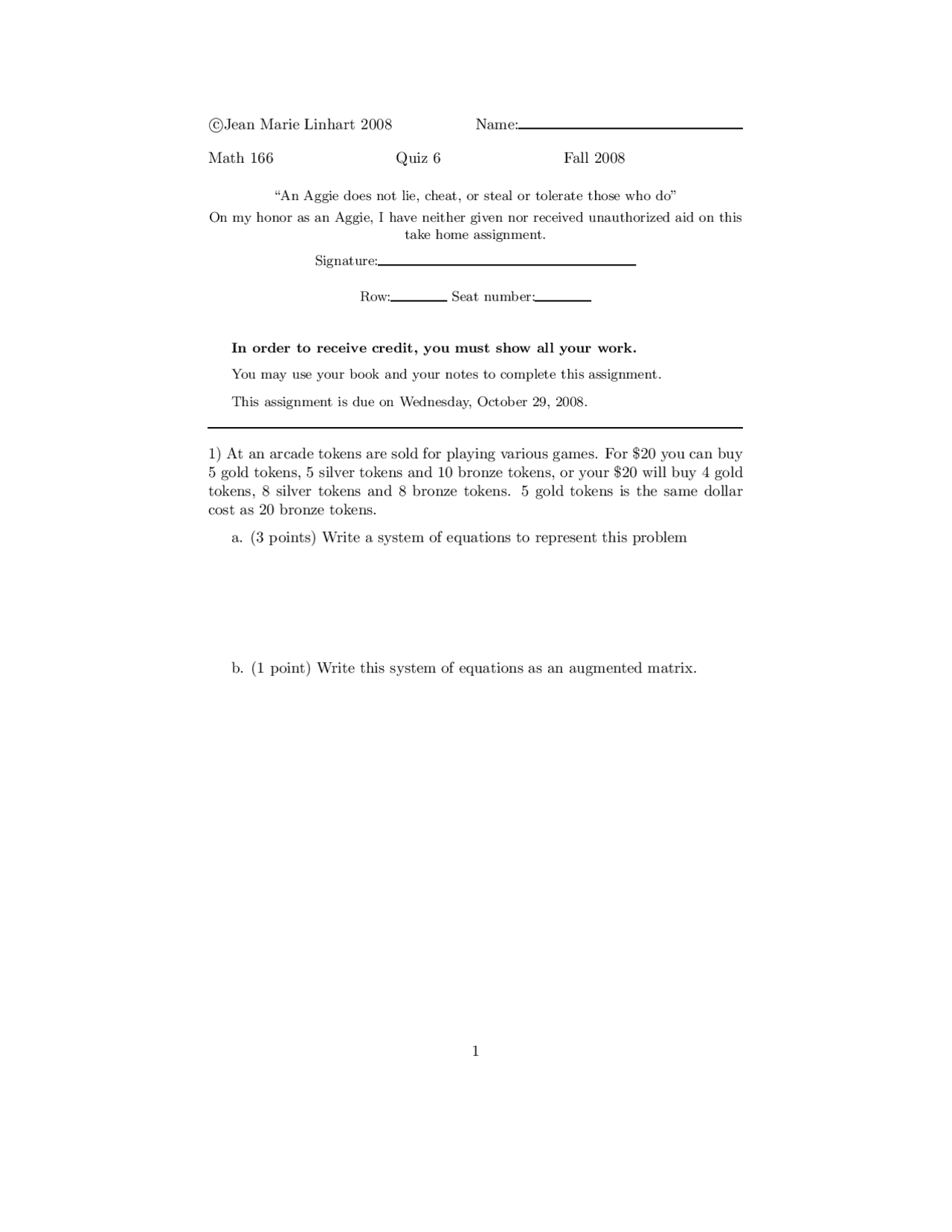Topics in Contemporary Mathematics II - Quiz 6 Fall 2008 | MATH 166 ...