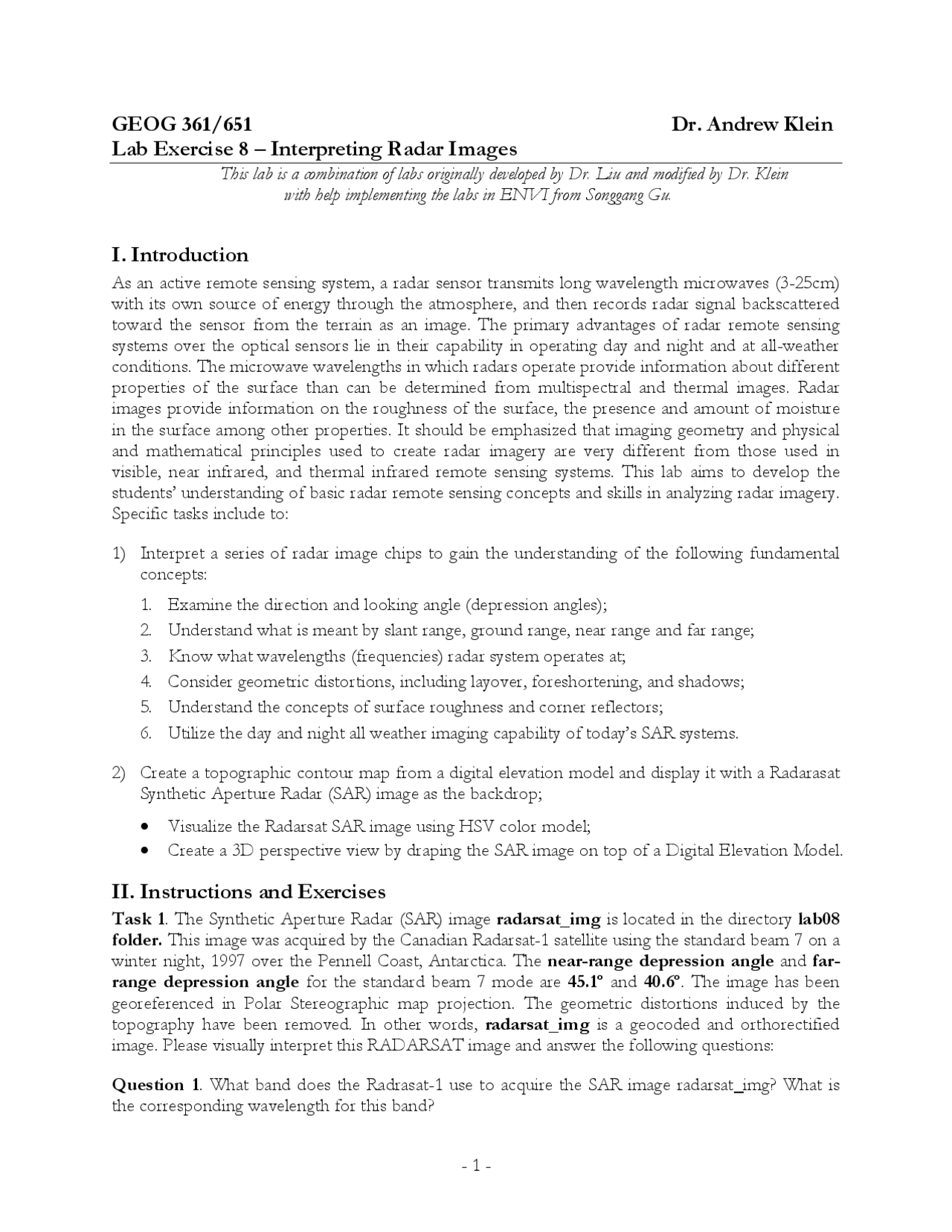 Interpreting Radar Images Lab Exercise 8 Geog 361 Docsity