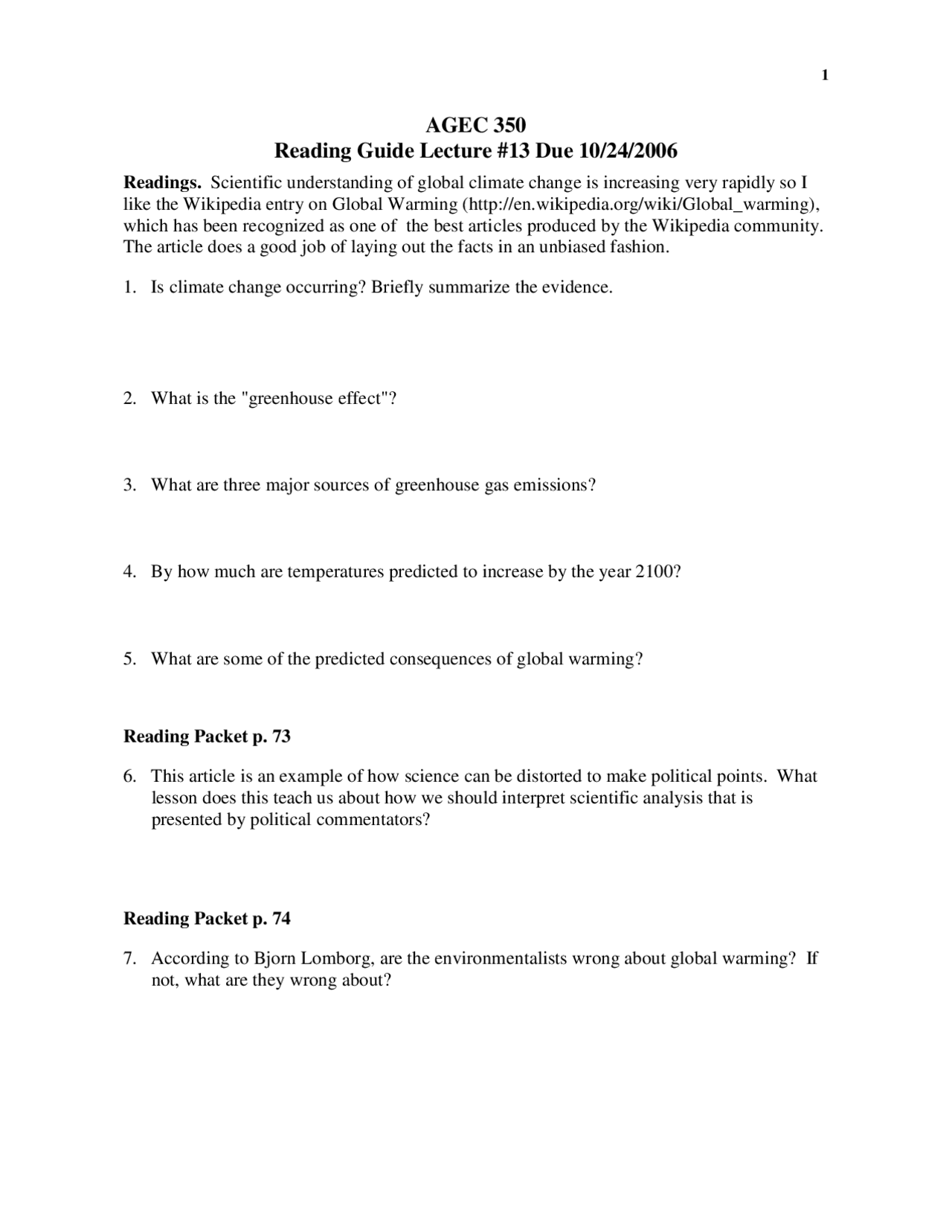 Global Warming Environmental And Natural Resource Economics Agec