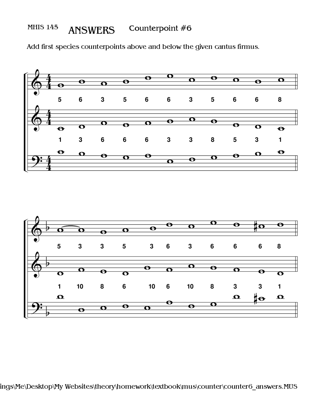 Theory And Aural Skills I Answers Counterpoint 6 Mhis 145 Docsity