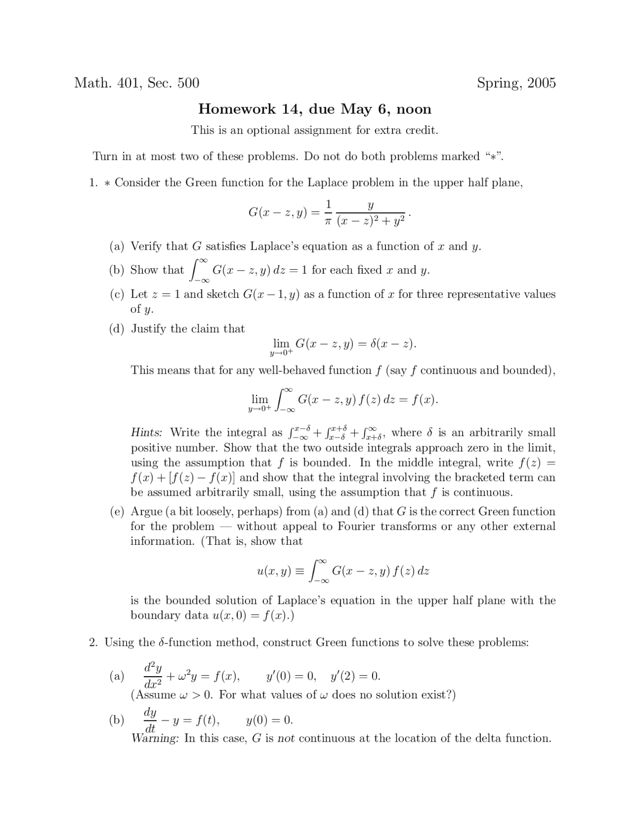 Homework 14 Questions Advanced Engineering Mathematics Math 401