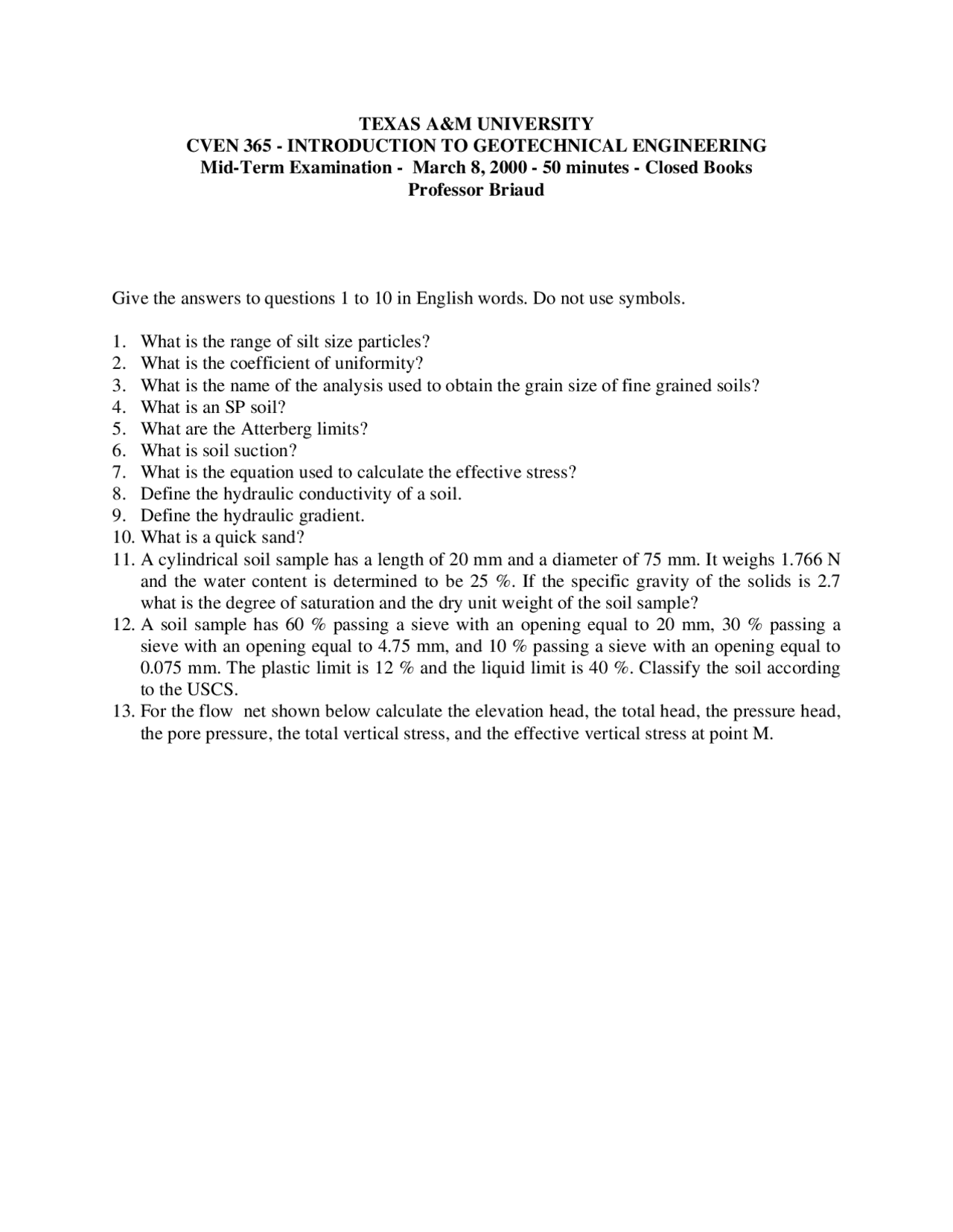 Midterm Exam Taxes Introduction To Geotechnical Engineering Cven