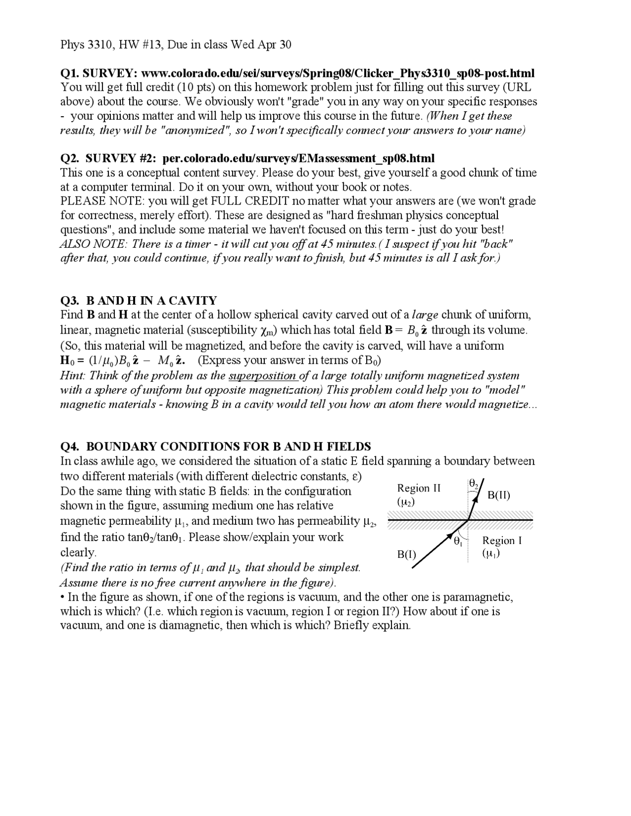 Homework 13 Questions - Principles of Electricity and Magnetism 1 ...