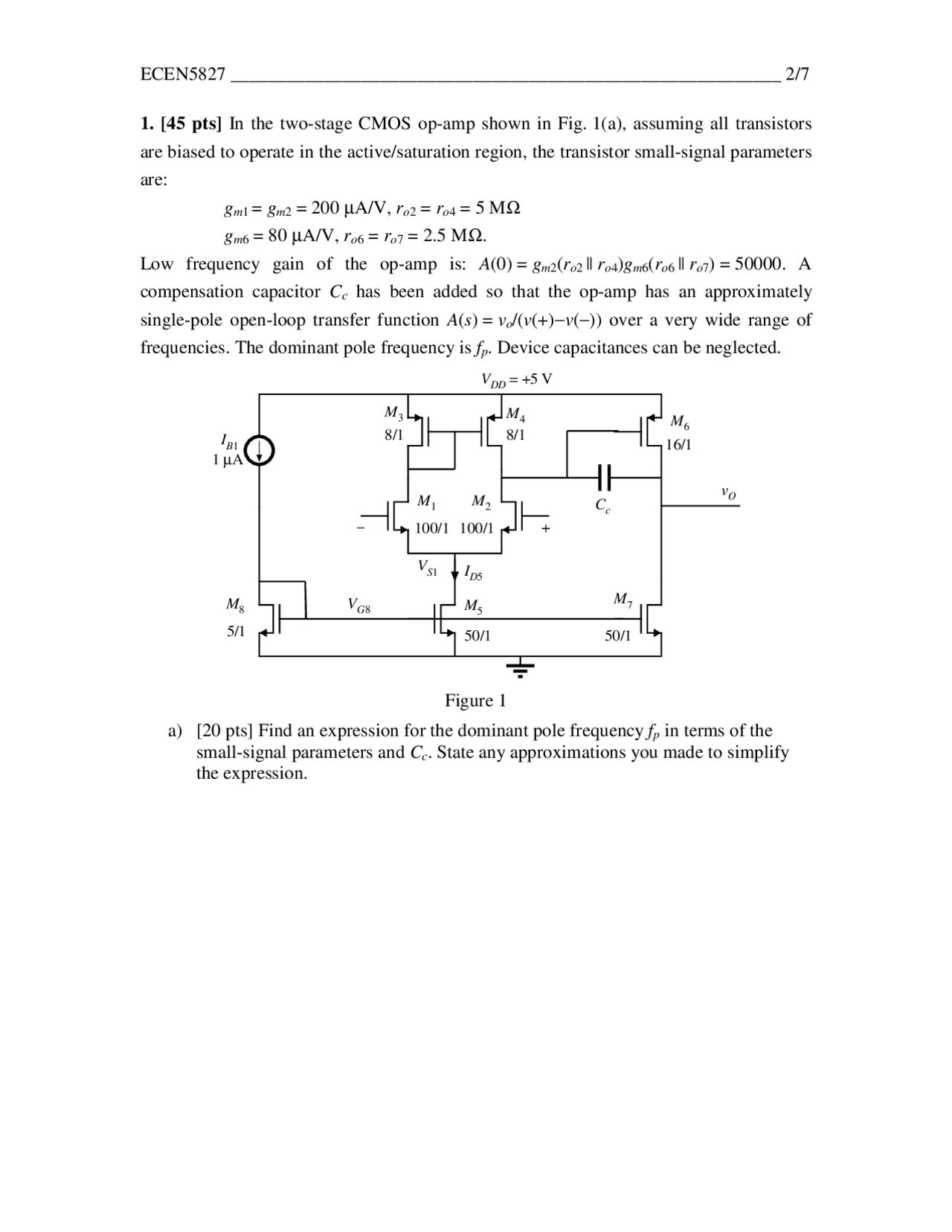 Analog Ic Design Assignment 9 Problems Ecen 4827 Docsity