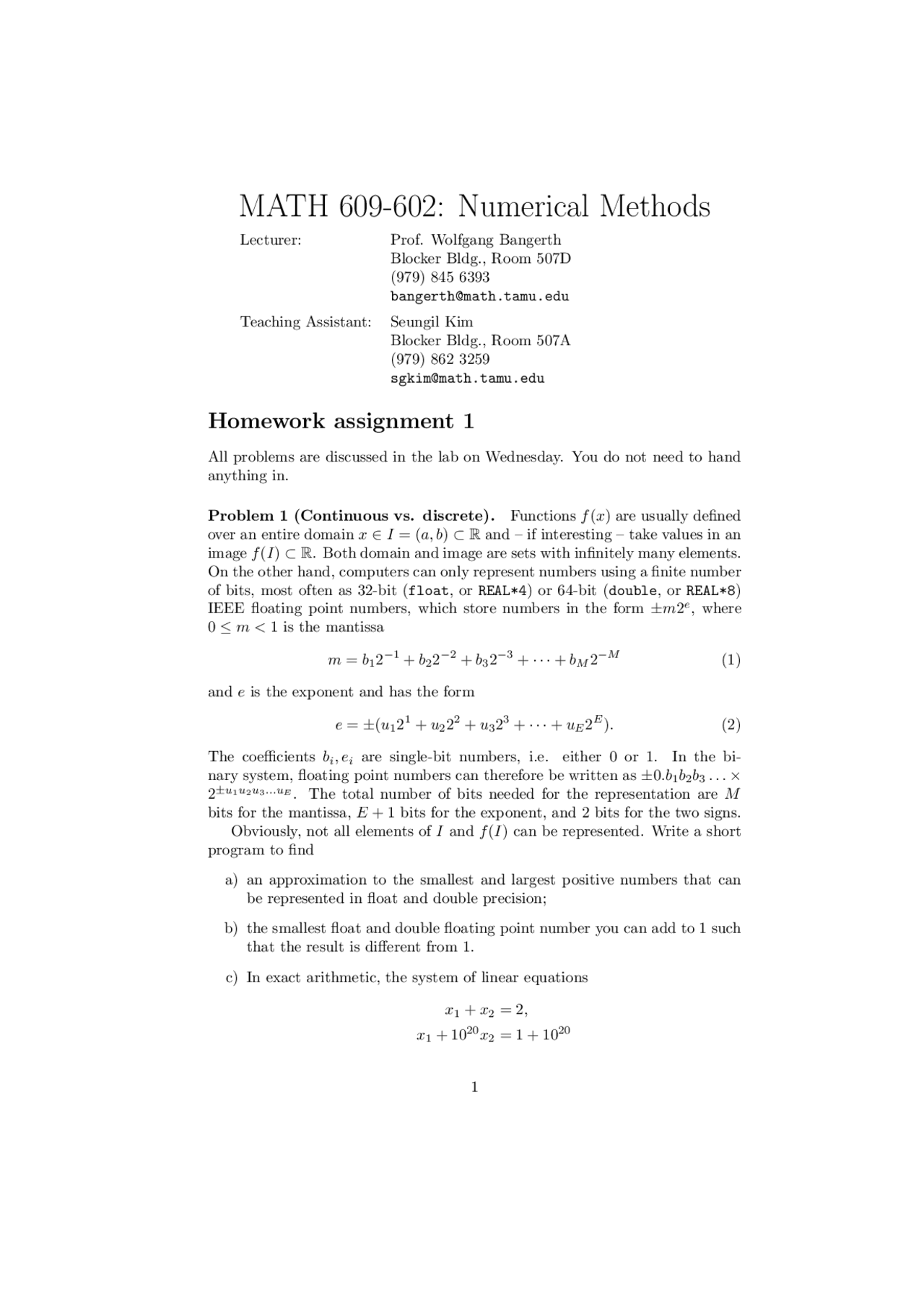 2 Solved Problems On The Numerical Methods Assignment 1 Math 609 Docsity