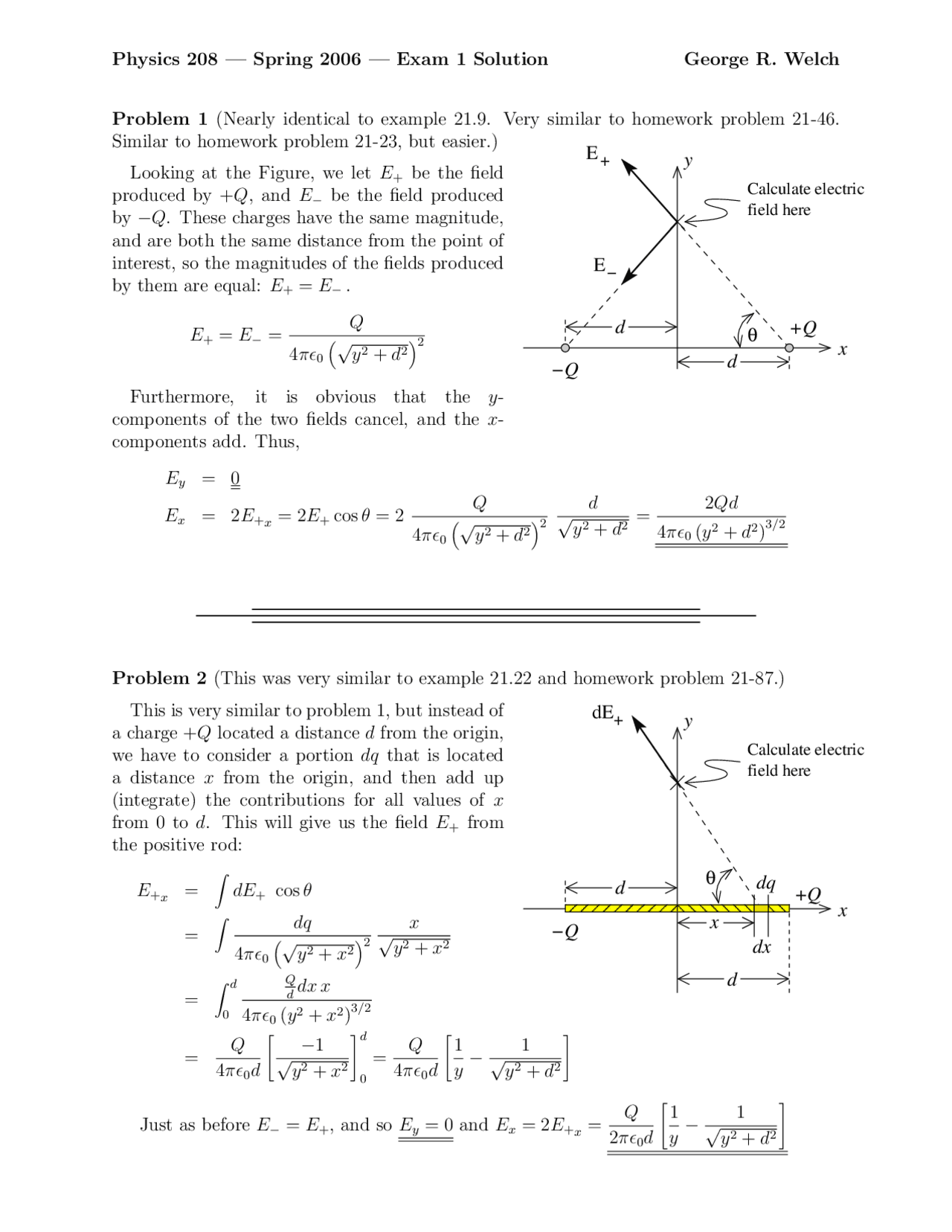 Electric Field Electricity And Optics Exam 1 With Solutions Phys