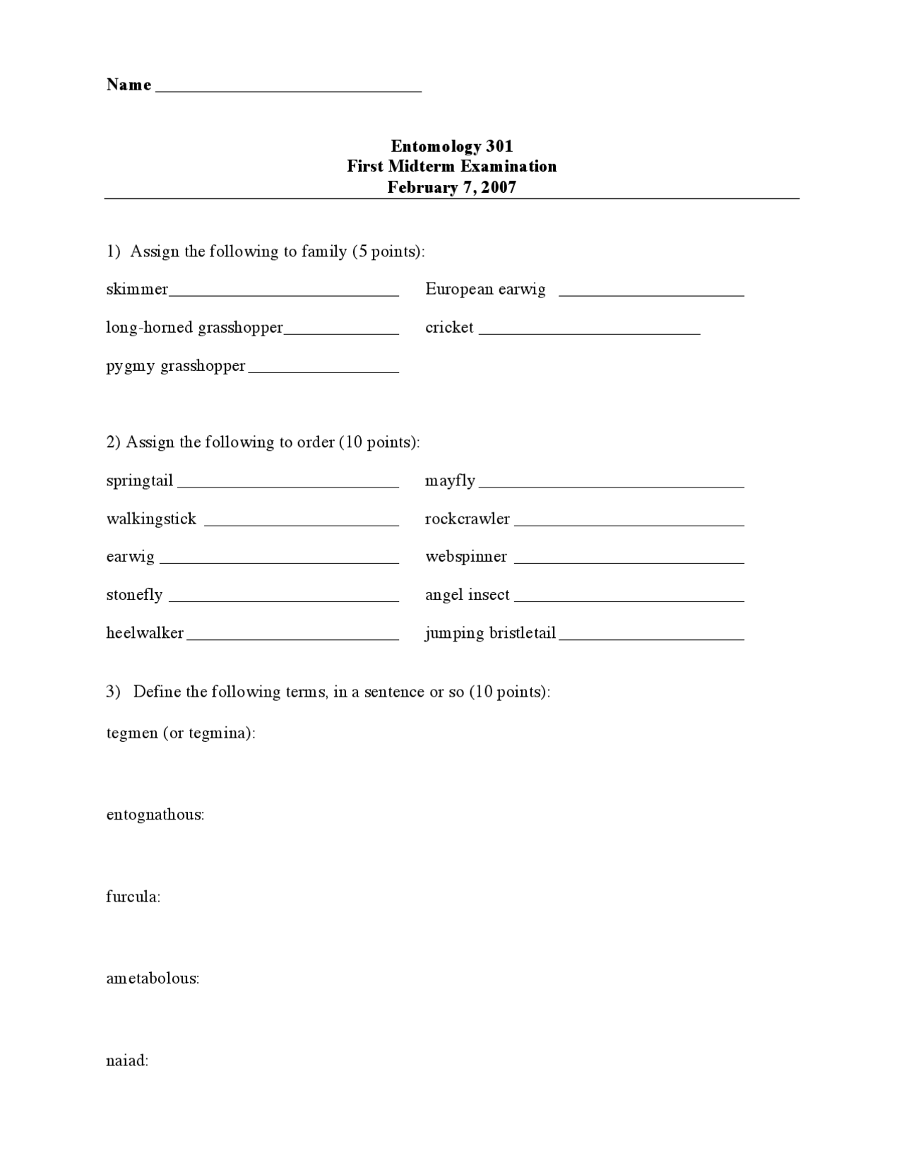 Entomology Biodiversity And Biological Insects First Midterm Exam 1