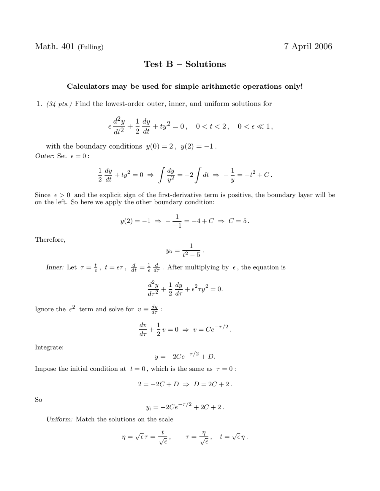 Test B Solution Advanced Engineering Mathematics Math 401 Docsity