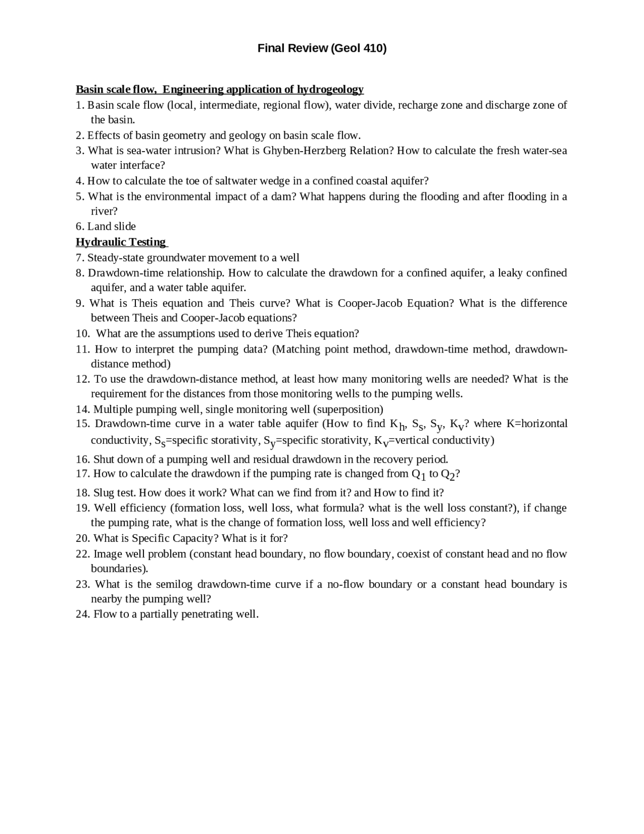 Basin Scale Flow Engineering Application Of Hydrogeology Final Review